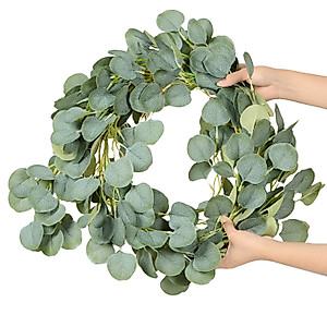 DearHouse 5pc Artificial Eucalyptus Garland Faux Silk Eucalyptus Leaves Vines Handmade Garland Greenery Wedding Backdrop Arch Wall Decor,6 FT/Pcs