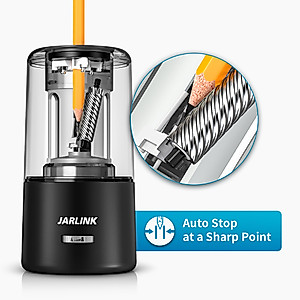 JARLINK Electric Pencil Sharpener, Heavy Duty Pencil Sharpener for 6-12mm Colored Pencils, Auto Stop, Fast Sharpen in 3s, 8000 Sharpening Times, Ideal for School, Classroom, Teacher Supplies, Black