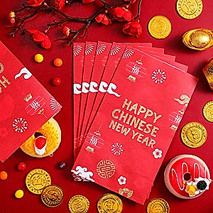28 Pack 2023 Chinese New Year Party Supplies Lunar New Year Party Present Bags Spring Festival Red Paper Treat Goodie Candy Favor Bags for Year of The Rabbit New Year Party Decorations