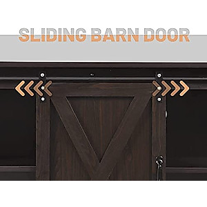 4ever2buy Farmhouse Buffet Cabinet with Storage, 59’’ Coffee Bar Cabinet with Sliding Barn Door, Kitchen Sideboards Buffet Cabinet Adjustable Shelf, Coffee Bar Table for Living Dining Room,Espresso