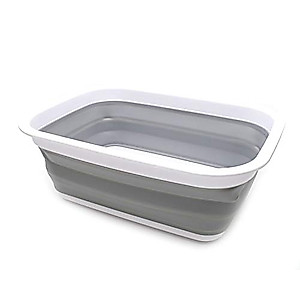 SAMMART 9.2L (2.37Gallon) Collapsible Tub - Portable Outdoor Picnic Basket/Crater - Foldable Shopping Bag - Space Saving Storage Container (M, Gray)