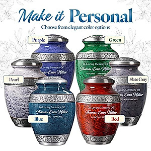 Personalized Cremation Urn for Adult Human Ashes - Custom Engraved Name Large Handcrafted Funeral Memorial with Striking Blue Design (Aluminum - 10 Inch Height x 7 Inch Width)