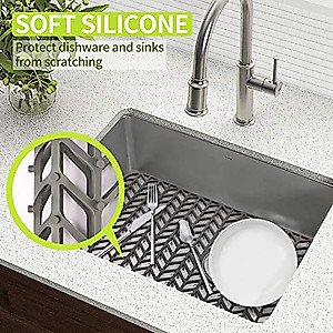 Kitchen Sink Mat, 26''x14'' Silicone Sink Protectors Mats for Bottom of Kitchen Sink, Non-slip Heat Resistant Sink Liners for Farmhouse Stainless Steel Sink Rubber Sink Mat（For Center Drain Hole Sink）