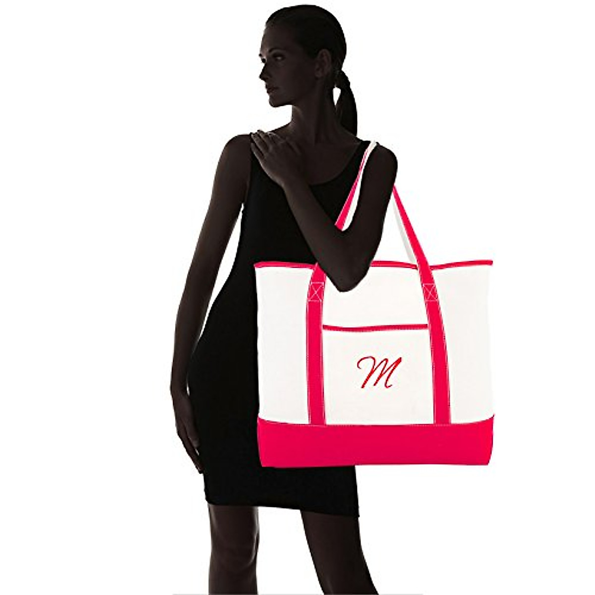 DALIX Monogram Bag Personalized Totes For Women Open Top Red Initial M