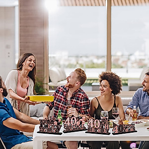 4pcs 40th Birthday Decorations Wooden Table Centerpieces for Women, Rose Gold Pink 40th Birthday Table Sign Party Supplies, Hello Forty Cheers to 40 Years Bday Table Decor