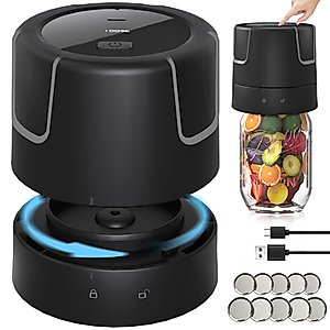 Electric Mason Jar Vacuum Sealer - 85kPa Strong Suction Vacuum Sealing Machine with Regular and Wide Mouth Mason Jar Lids - Silent Rechargeable Portable Vacuum Sealer for Food Storage or Fermentation