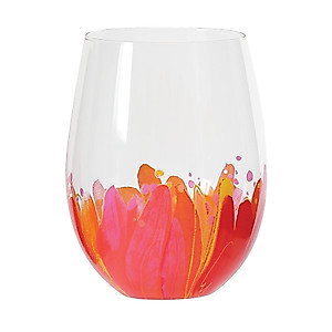 Enesco Izzy and Oliver EttaVee Jessi's Orange Garden Floral Stemless Wine Glass, 18 Ounce, Multicolor