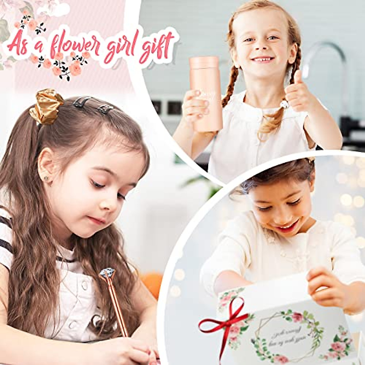 Hanaive 6 Pcs Flower Girl Gifts Flower Girl Proposal Box Set Necklace Round Flower Glasses Water Bottle Diamond Pen Hair Scrunchies Will You Be My Flower Girl Box for Wedding (Pink, Bright Style)