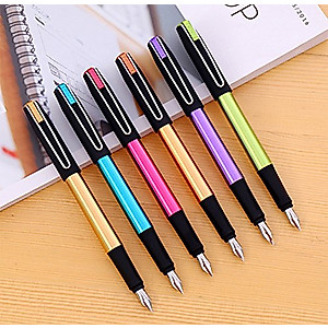 Hillento YIREN Fountain Pen Set, Student 6 Color Pen Set, Black Cap, Plastic(Golden, Blue, Green, Purple, Red, Orange)