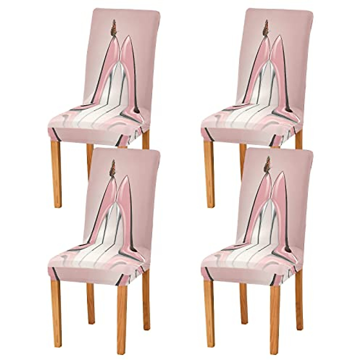 xigua Elegant Pink High Heels Chair Covers Protector 4PCS for Dining Room,Chair Slipcover Washable Removable for Kitchen,Hotel,Restaurant,Wedding