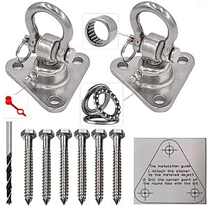 Yyiwhmy Set of 2 Heavy Duty Swing Hangers 304 Stainless Steel PRE-Greased -for Yoga Porch Swing Seat (6 Screws Wooden 1200LB