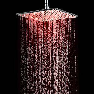 Ehauuo LED Rain Shower Head, 12" Rainfall Shower Head Water Temperature Controlled 3 Colors Lights Changing Water, High-Pressure Bathroom Shower Head