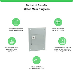 Square D - QO816L100DF QO 100-Amp 8-Spaces 16-Circuit Indoor Flush Mount Main Lugs Load Center with Cover and Door