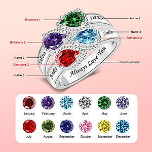 MissNaNa Personalized Mothers Ring with 2-5 Pear Birthstones Sterling Silver Family Rings with Birthstones Ring for Mom Custom Rings