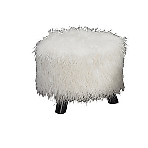 Linon Flokati Foot, 16-Inch, White Stool, 16"W x 16"D x 12.6"H,