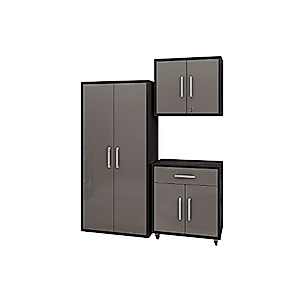 Manhattan Comfort Eiffel Garage Cabinets and Storage System, Set of 3, Matte Black and Grey