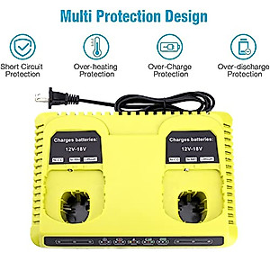 2 Ports P117 Dual Chemistry IntelliPort Battery Charger for 12V-18V MAX Ryobi ONE+ Plus Lithium NiCad NiMh Battery P102 P103 P107 P108 P109 P189 P190 PBP002 PBP005