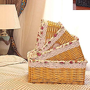 YARNOW Woven Basket Rattan Storage Bin Seagrass Wicker Basket with Fabric Liner Dedsktop Sundries Container Weaving Cutlery Organizer for Jewelry Cloth