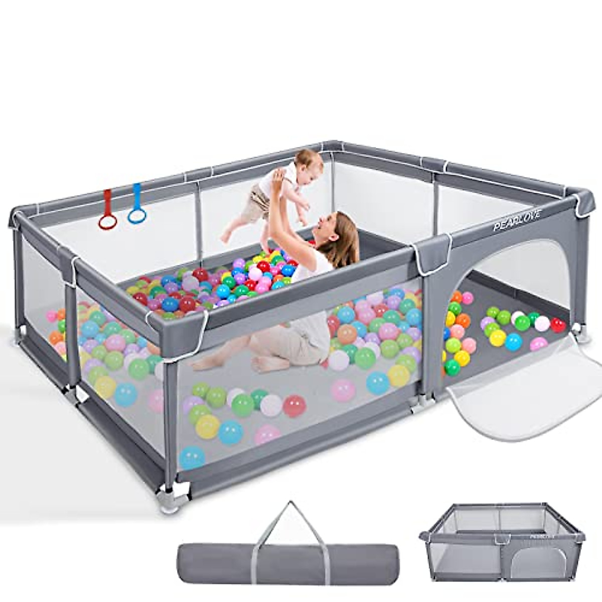 Baby Playpen, 71x59 Extra Large Playpens for Babies and Toddlers, Safe No Gaps Kids Play Yard with Breathable Mesh 2 Handles, Baby Gate Playpen, Baby Fence Indoor & Outdoor （Gray）