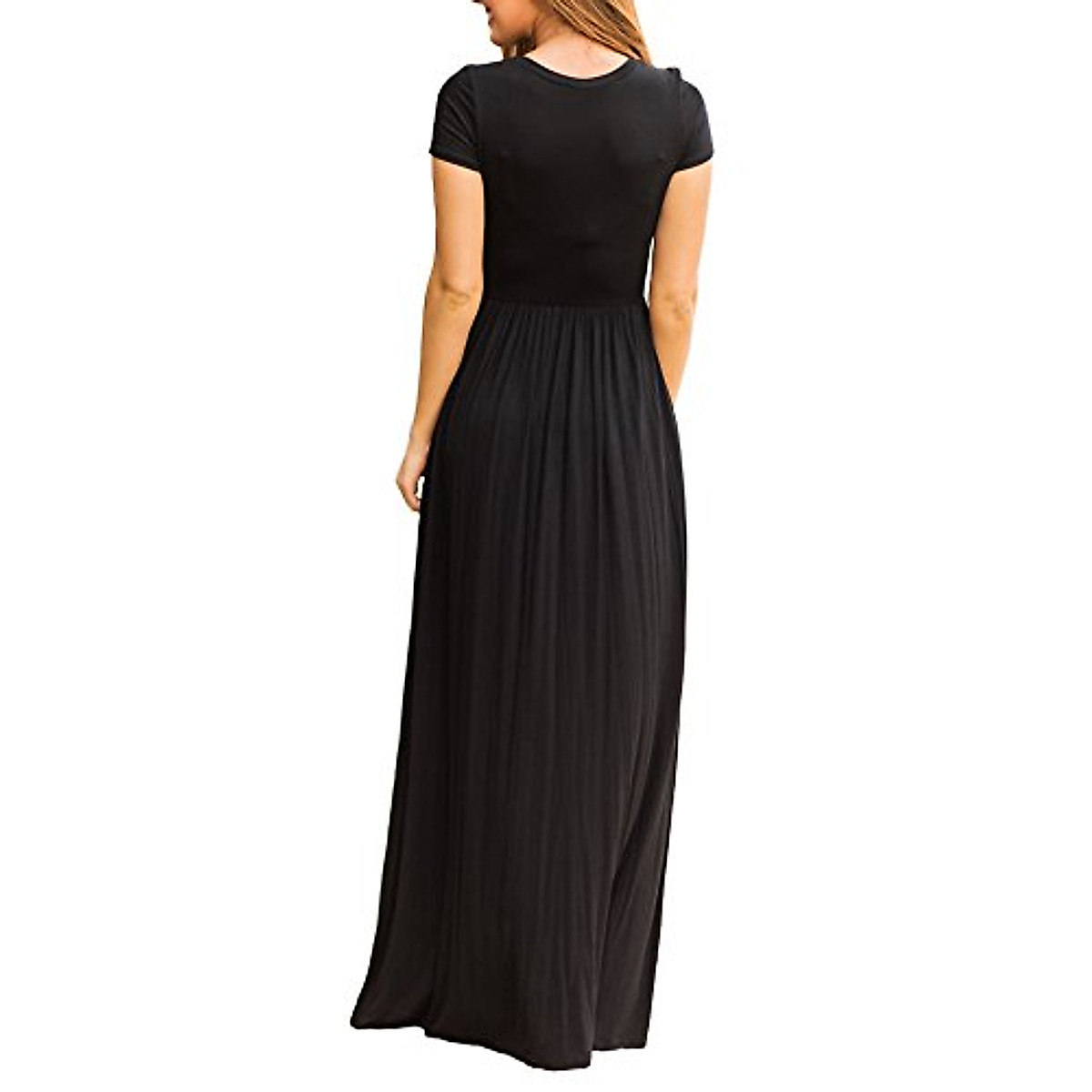 VIISHOW Women's Short Sleeve Loose Plain Maxi Dresses Casual Long Dresses with Pockets(Black, Large)