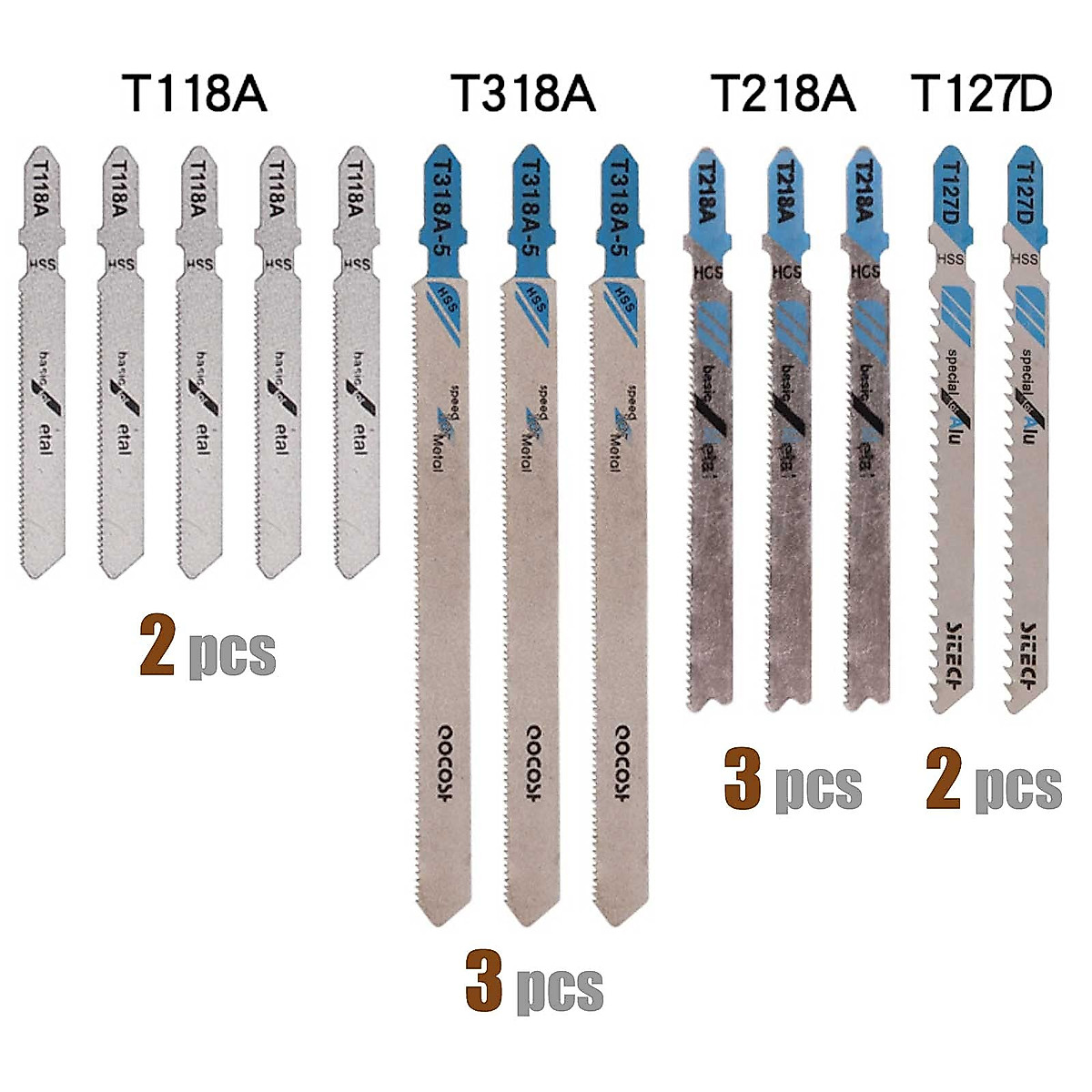 48pcs Jigsaw Blades, Contractor Assorted T Shank Jig Saw Blades Set, Multi-Purpose HCS/HSS Saw Blades for Wood, Plastic, Metal Cutting