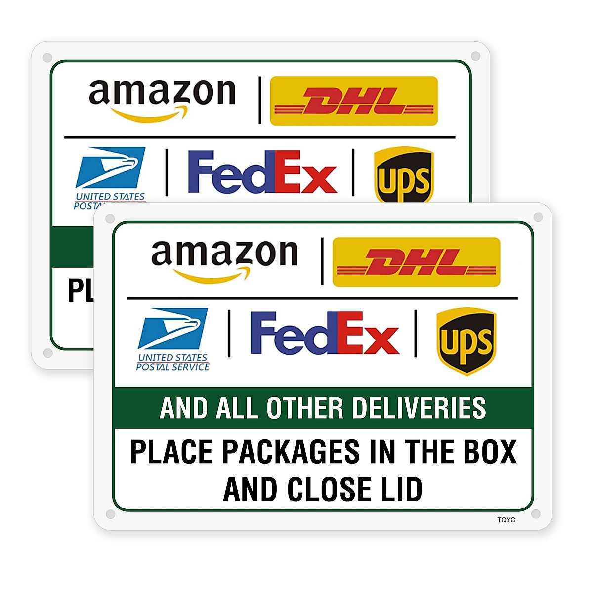 TQYC Package Delivery, Delivery Instructions for FedEx Amazon UPS USPS DHL Sign, 2-Pack 10 x 7 inch Rust Free Aluminum Sign