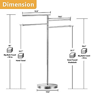 Freestanding Towel Rack, 40 Inch Tall Standing Towel Racks for Bathroom with Weighted Base, Modern Floor Towel Drying Holder Stand with 4 Swivel Arms, Stainless Steel, Chrome, YOFOVI