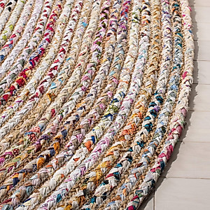 SAFAVIEH Cape Cod Collection Area Rug - 3' x 5' Oval, Beige & Multi, Handmade Boho Braided Jute & Cotton, Ideal for High Traffic Areas in Living Room, Bedroom (CAP202B)