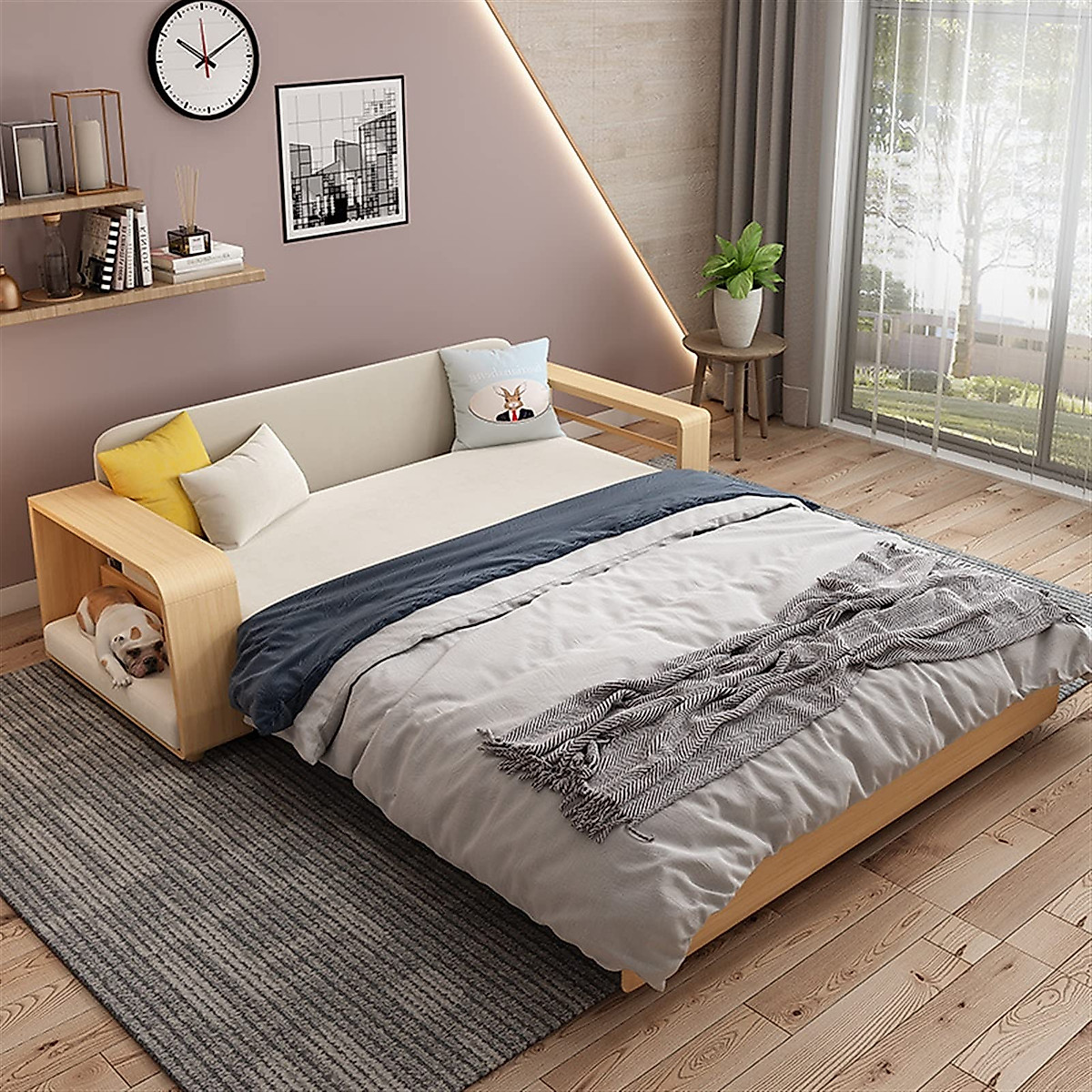 Can be Given as a giftSofa Bed Couch Sofa Sleeper Modern Futon Sofas Sets Fold Up and Down Linen Fabric Recliner Couch for Living/Reception Room (Beige)