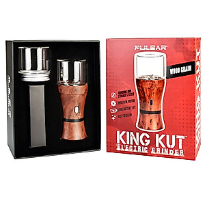 King Kut Rechargeable Wood Grain Electric Herb Spice Grinder Dry Herb Smart Grinder with 2 Herb Collection Jars 50ml 1000 mAh Portable Herb Grinder