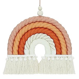 NIXX YU Macrame Rainbow Wall Hanging, Boho Rainbow Decor, Woven Rainbow Wall Decor for Girls Nursery Bedroom Playroom Baby Room Decor (Orange, 8" W x 8" H)