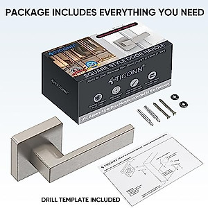 TICONN Door Handle Heavy Duty, Reversible Square Door Lever for Bedroom, Bathroom and Rooms (Satin Nickel, Dummy - Front Mount)