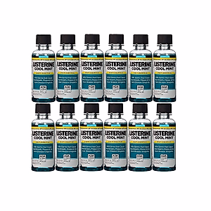 Listerine Cool Mint Antiseptic Mouthwash for Bad Breath, Travel Size 3.2 oz - Pack of 12