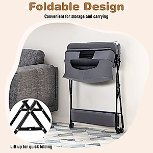 HONEY JOY Changing Table, Folding Mobile Nursery Organizer w/Wheels, Adjustable Height, Storage Bag & Open Shelf, Portable Diaper Changing Station for Newborn (Gray, 31.5"x26"x40")