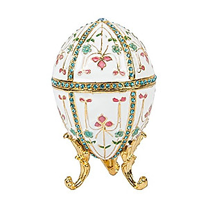 QIFU-Hand Painted Enameled Faberge Egg Style Decorative Hinged Jewelry Trinket Box Unique Gift for Home Decor