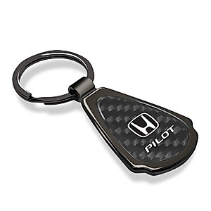iPick Image Compatible with Honda Pilot Real Black Carbon Fiber Gunmetal Black Metal Teardrop Key Chain