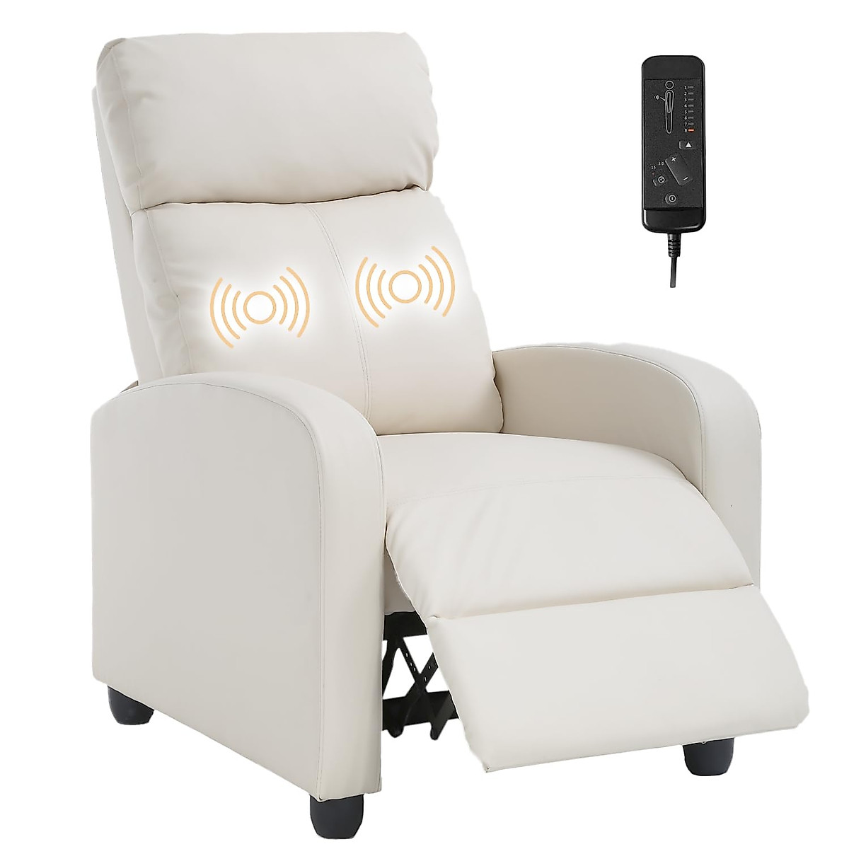 Dopinmin Recliner Chair Breathable Padded PU Leather Massage Single Sofa Recliners for Small Recliner Chair with Footrest Home Theater Seating for Bedroom Living Room,Beige