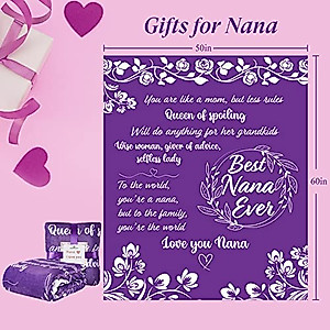 mami home Best Nana Ever Blanket Gift - Wonderful Blankets for Granny with Thick Double Layered Fleece and Sherpa Blanket Fabric | Wholesome I Love You Nana Gifts from Grandchildren Purple 50x60