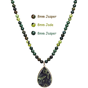 PEARLFECT Long Pendant Necklaces for Women/Men Trendy, 8MM Womens Beaded Jasper Necklaces,32 Inch Green Stone Bead BOHO Necklace Jewelry,Chunky Statement Necklace, Gemstone, Jasper