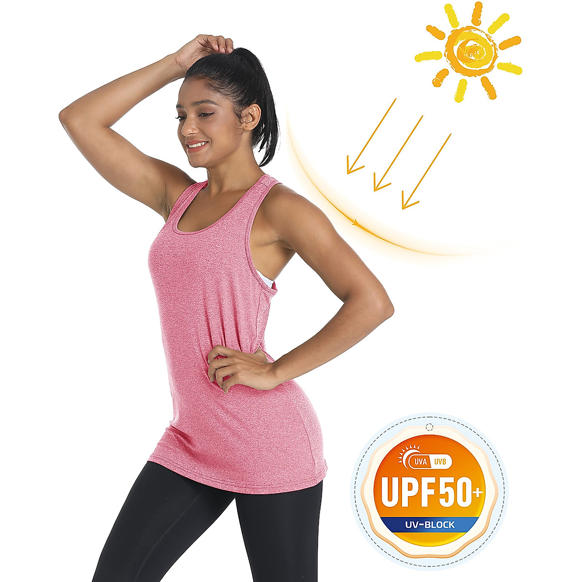 TACVASEN Tank Tops for Women UPF 50+ Lightweight Breathable Crewneck Tank Top Undershirts Racerback Tees Athletic Shirts Pink