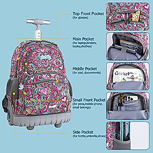 seastig Rolling Backpack 16 inch Wheeled Backpack with Lunch Bag & Pencil Case Roller Backpack Set Carry-on Bag School Travel