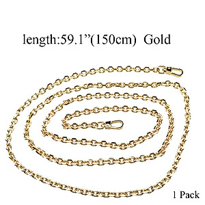 HAHIYO Mini Pochette Purse Chain Strap Thin Wide 6mm for LV Length 59.1 inches Thick 2mm Shiny Gold for Shoulder Cross Body Sling Handbag Wallet Clutch Comfortable Flat Metal Strap 1 Pack