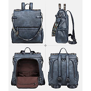 FADEON Womens Leather Backpack Purse Designer Travel Ladies Shoulder Bag Back Opening Backpack Purses for Women Blue