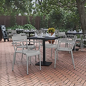 Flash Furniture Nash Commercial Grade Steel Indoor-Outdoor Stackable Chair with 2 Slats and Arms, Set of 4, Silver