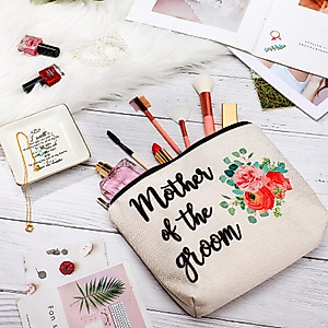 Frienda 2 Pack Mother Of The Bride Groom gifts Mother Of The Bride Groom Makeup Bags and Jewelry Dish Tray Bride Mother Gift Canvas Cosmetic Bag for Mom Wedding Gift(Mother of the Groom A)