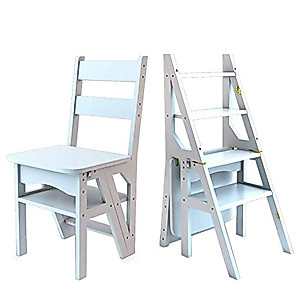 WOMELF Stool Home Step Stools,Stairway Chair with 4 Steps for Home Fashion Solid Wood Folding Chair Multifunction Stepladder Step Stool Step Ladder Fold up Library/Kitchen/Office Steps