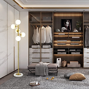 KCO Lighting 5-Light Frosted White Glass Globe Floor Lamp Mid Century Modern Gold Tall Pole Standing Light LED Standing Lamps with Foot Switch for Home Office (Gold)