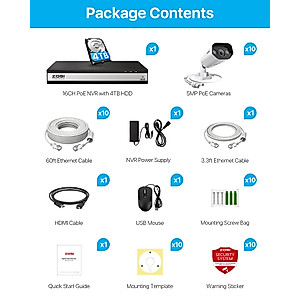 ZOSI 16CH 4K Spotlight Home PoE Security Camera System,H.265+ 16Channel 8MP NVR with 4TB HDD,10pcs 5MP Outdoor PoE IP Cameras,2 Way Audio,Night Vision,Person/Vehicle Detection,for 24-7 Recording