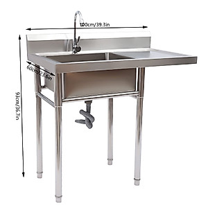 Utility Sink,Stainless Steel Kitchen Sink,Single Bowl Commercial Sink Drain Board Catering Prep Sink with Faucet and Sink for Restaurant,Laundry,Backyard,Garages 39.3 * 23.6 * 36.7in