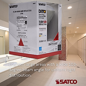 Satco S9634 11.5W BR40 LED Bulb – 2700K Warm White, 940 Lumens, 103° Beam Angle, Dimmable, Medium Base (6 LED Bulbs)